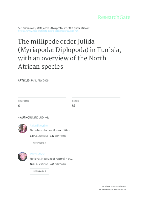 (PDF) The millipede order Julida (Myriapoda: Diplopoda) in Tunisia ...