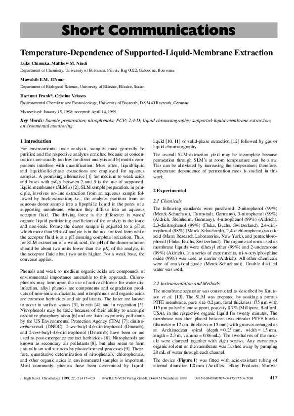 (PDF) Temperature-Dependence of Supported-Liquid-Membrane Extraction