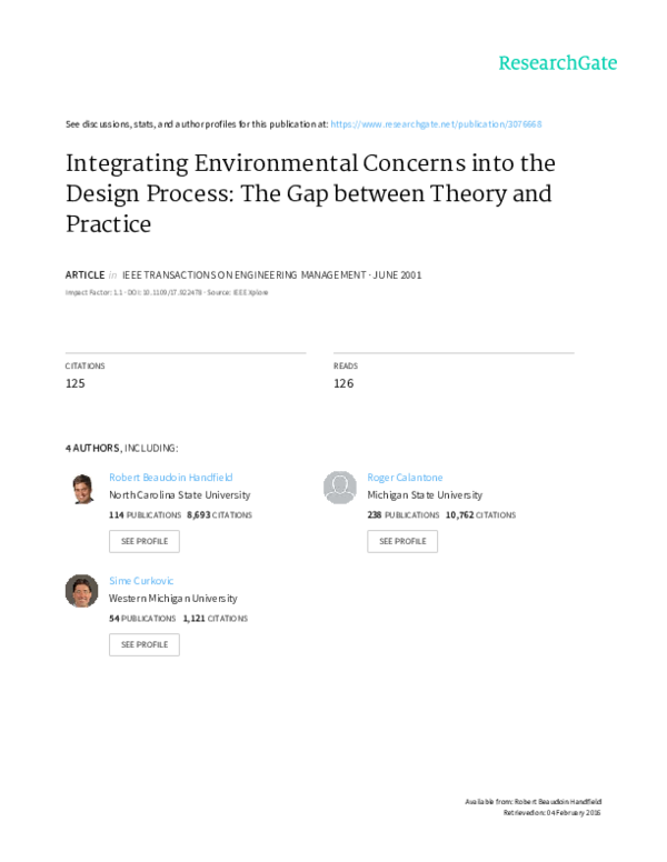 (PDF) Integrating environmental concerns into the design process: the ...