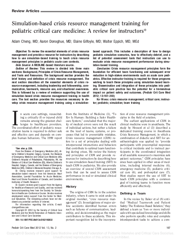 (PDF) Simulation-based crisis resource management training for ...
