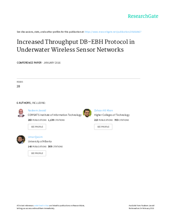 (PDF) Increased Throughput DB-EBH Protocol in Underwater Wireless Sensor Networks