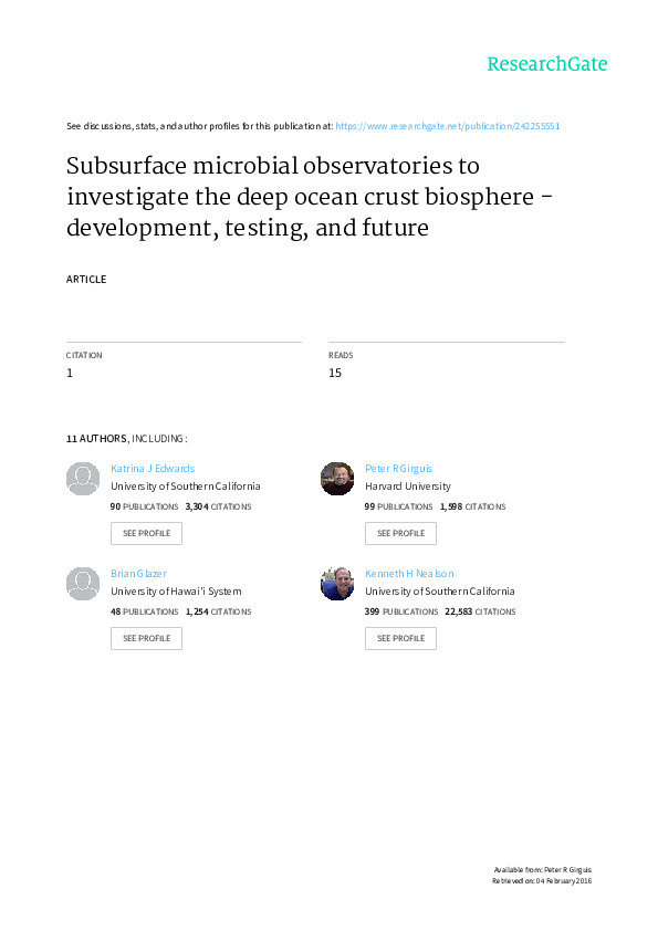 (PDF) Subsurface microbial observatories to investigate the deep ocean ...