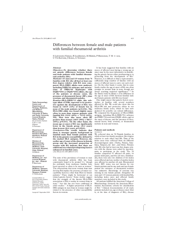 (PDF) Differences between female and male patients with familial rheumatoid arthritis