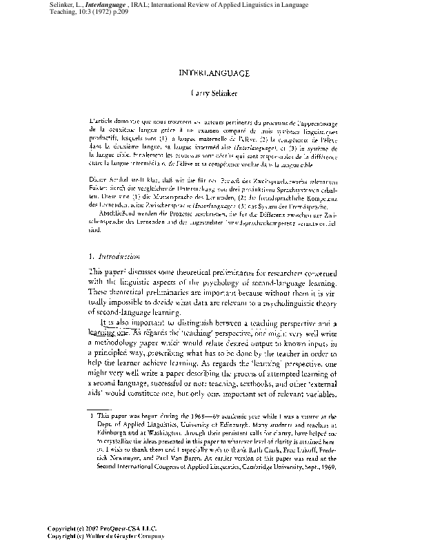 (PDF) Selinker-Interlanguage | vic gomez - Academia.edu