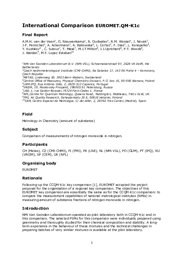 (PDF) International Comparison EUROMET.QM-K1c Final Report