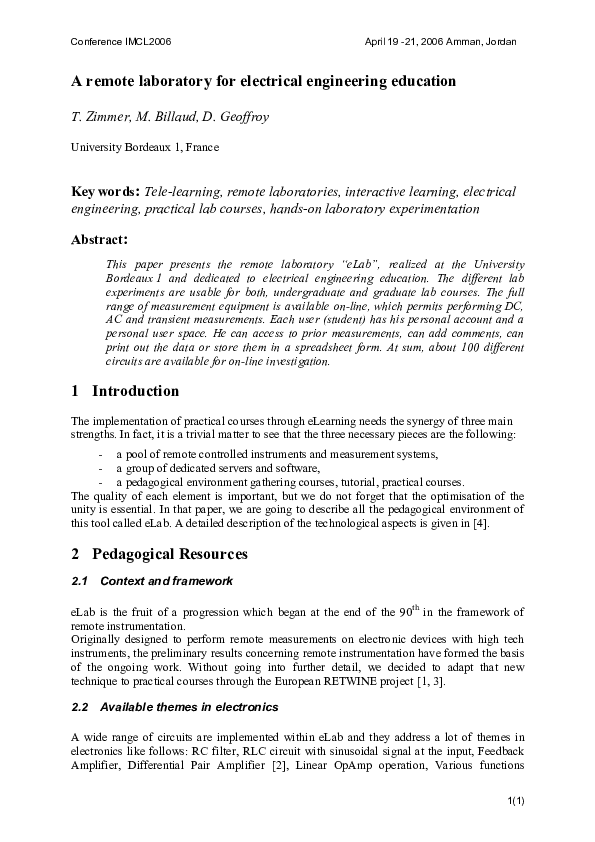 (PDF) A remote laboratory for electrical engineering education | Michel Billaud - Academia.edu