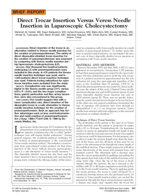 (PDF) Direct trocar insertion versus veress needle insertion in ...