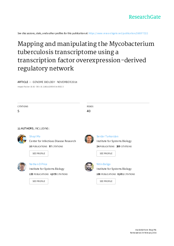 (PDF) Mapping M. tuberculosis Transcriptome Regulation