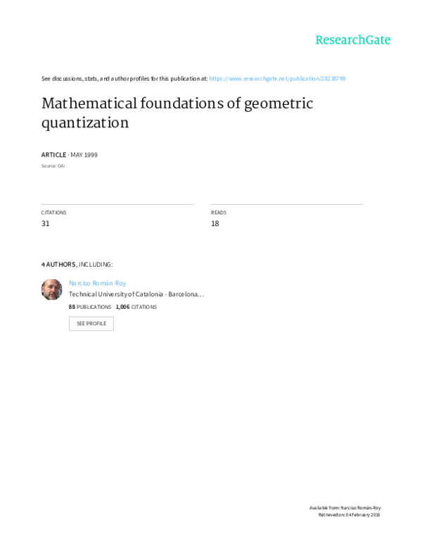 (PDF) Mathematical foundations of geometric quantization