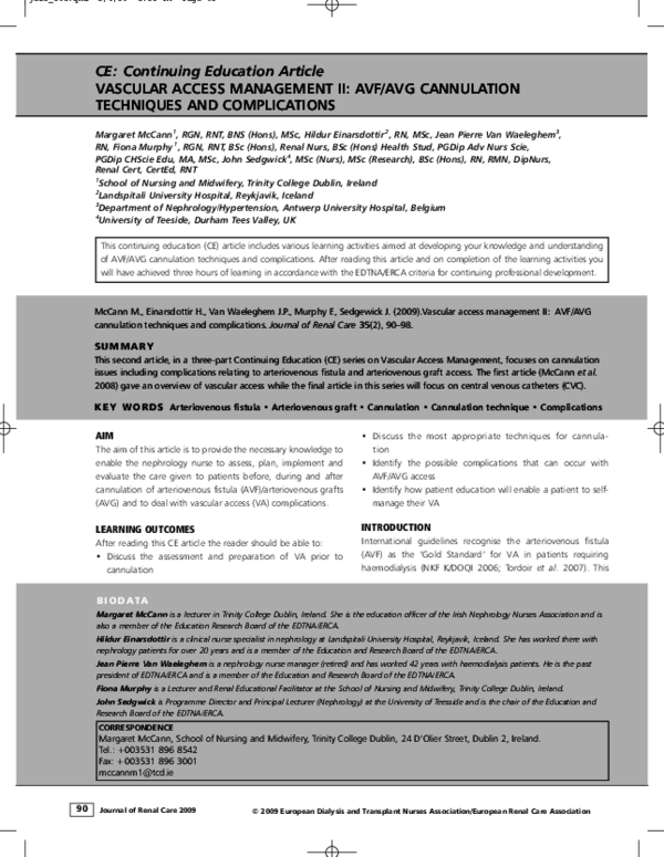 (PDF) CE: Continuing Education Article ï¿½VASCULAR ACCESS MANAGEMENT II ...