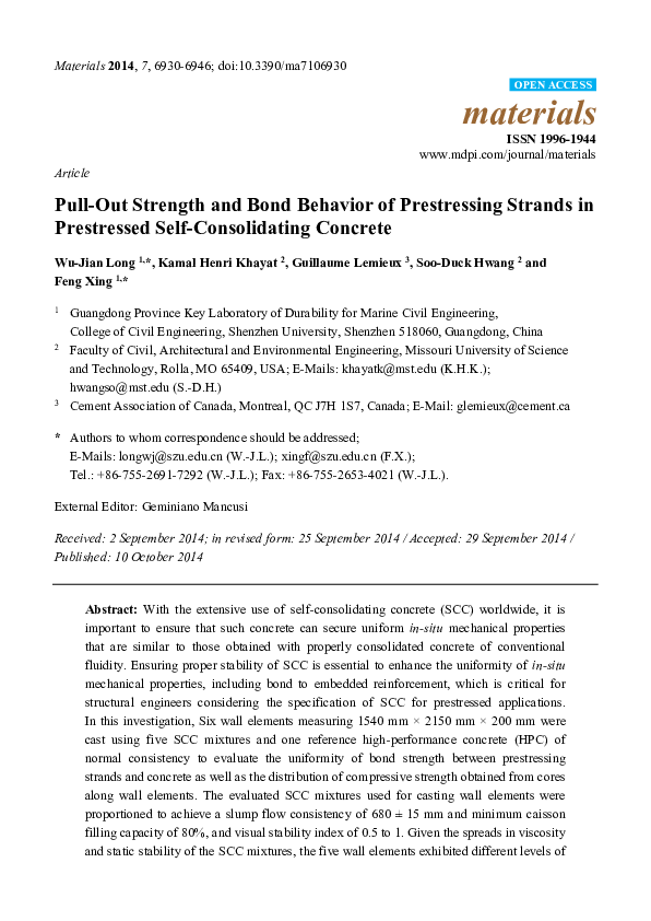 (PDF) Article Pull-Out Strength and Bond Behavior of Prestressing ...