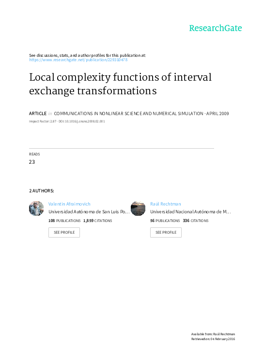 (PDF) Local complexity functions of interval exchange transformations