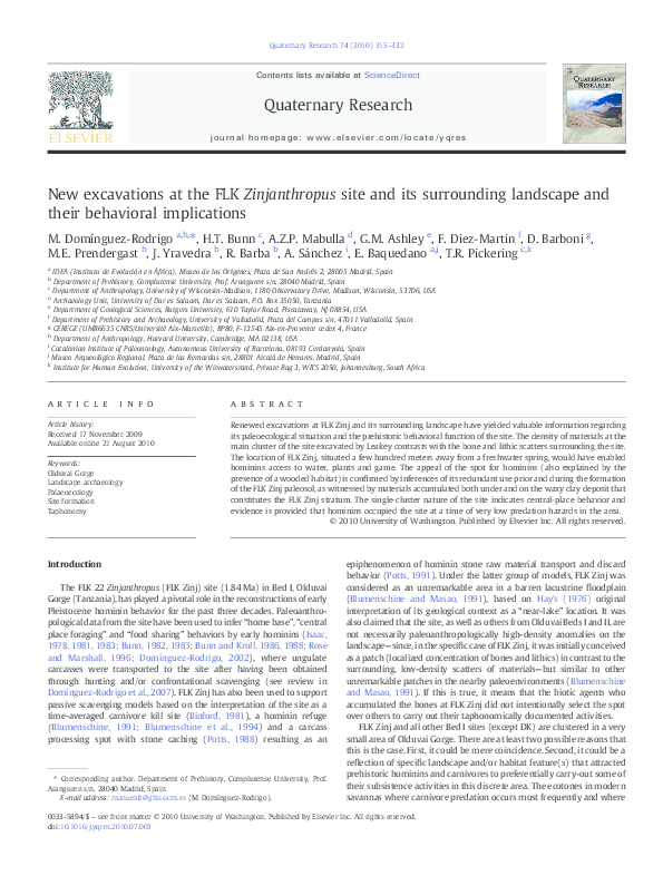 (PDF) New excavations at the FLK Zinjanthropus site and its surrounding ...