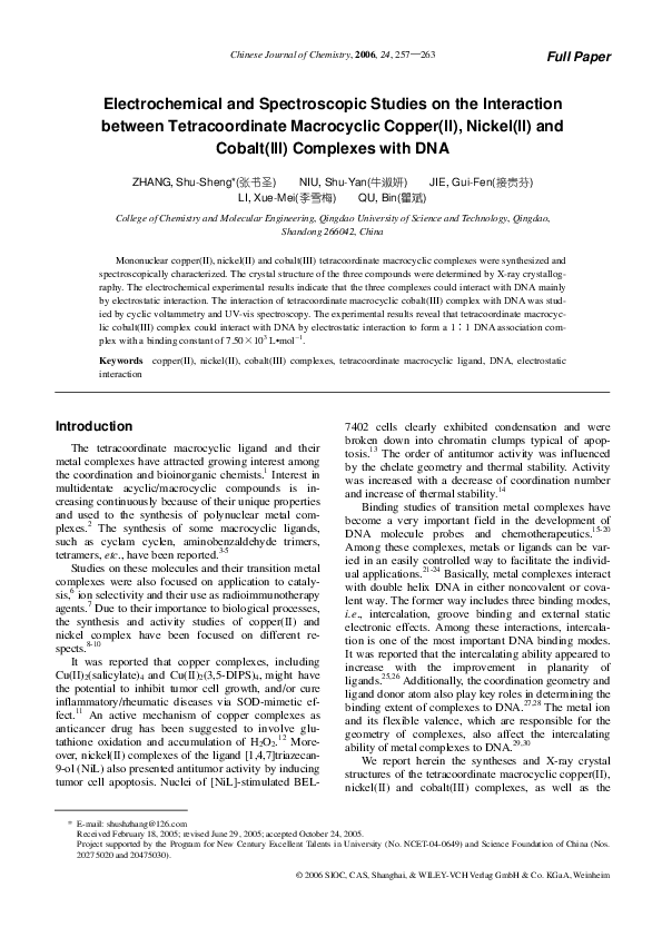 (PDF) Electrochemical and Spectroscopic Studies on the Interaction between Tetracoordinate ...
