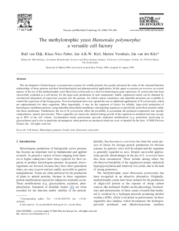 (PDF) The methylotrophic yeast Hansenula polymorpha: a versatile cell ...