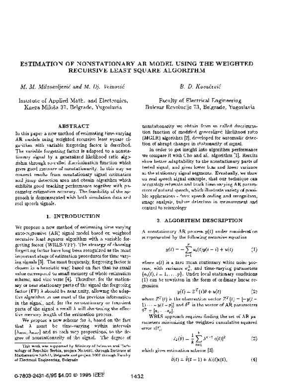 (PDF) Estimation of nonstationary AR model using the weighted recursive least square algorithm