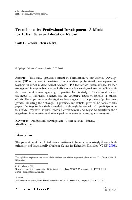 (PDF) Transformative Professional Development: A Model for Urban ...