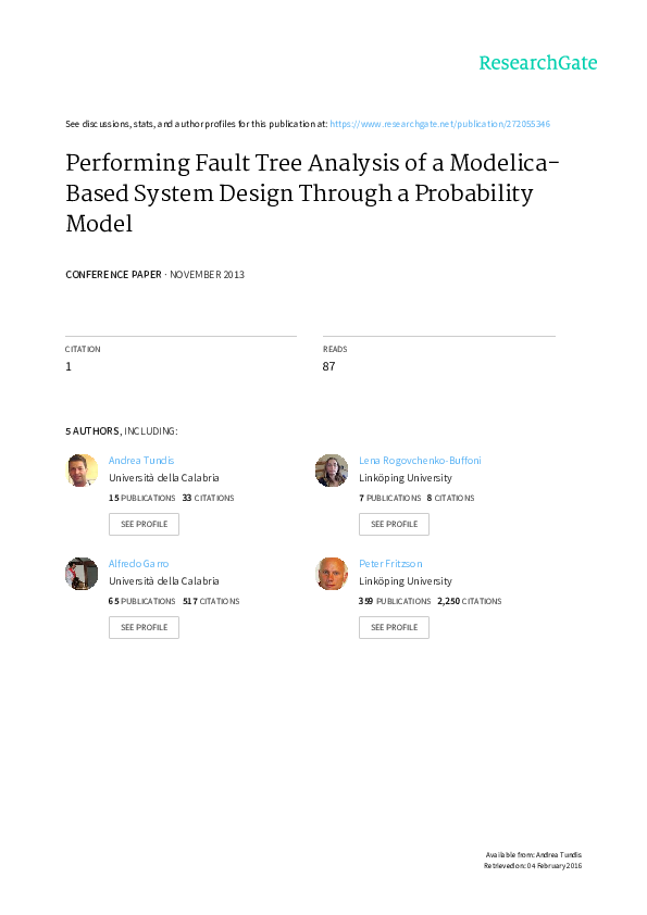 (PDF) Performing Fault Tree Analysis of a Modelica-Based System Design Through a Probability Model