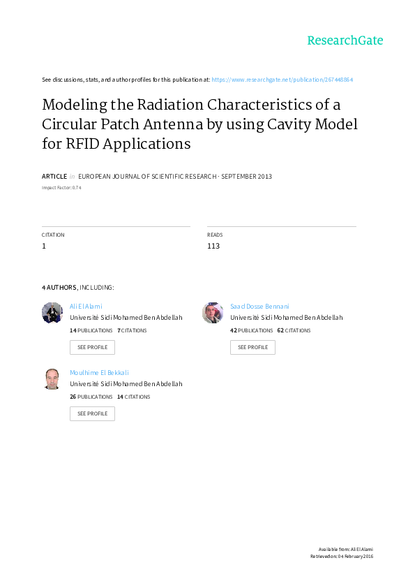 (PDF) Modeling the Radiation Characteristics of a Circular Patch Antenna by using Cavity Model ...