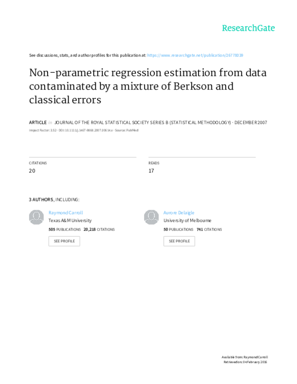 (PDF) Non-parametric regression estimation from data contaminated by a mixture of Berkson and ...