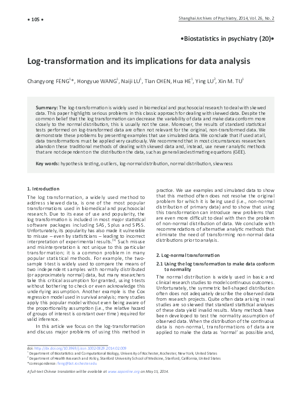 (PDF) Log-transformation and its implications for data analysis