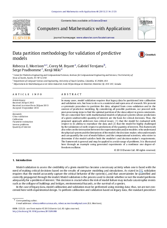 Pdf Data Partition Methodology For Validation Of Predictive Models