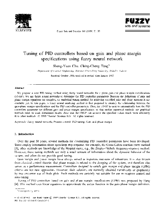 (PDF) Tuning of PID controllers based on gain and phase margin specifications using fuzzy neural ...