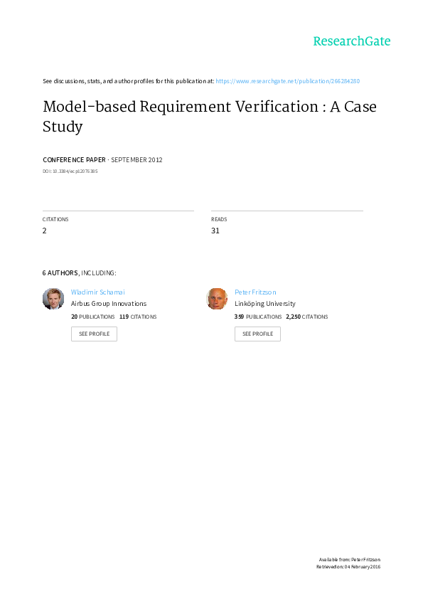(PDF) Model-based Requirement Verification : A Case Study