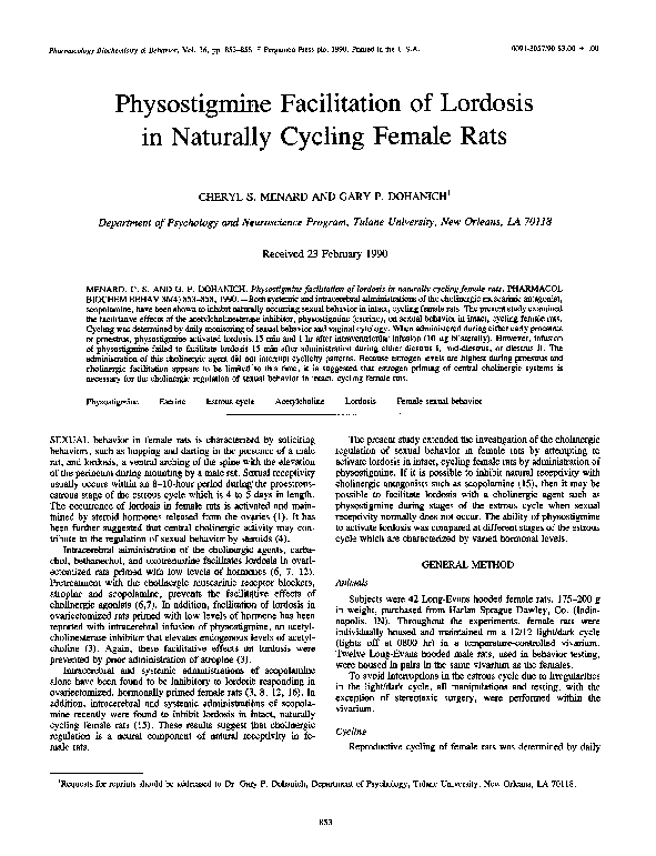 (PDF) Physostigmine facilitation of lordosis in naturally cycling ...