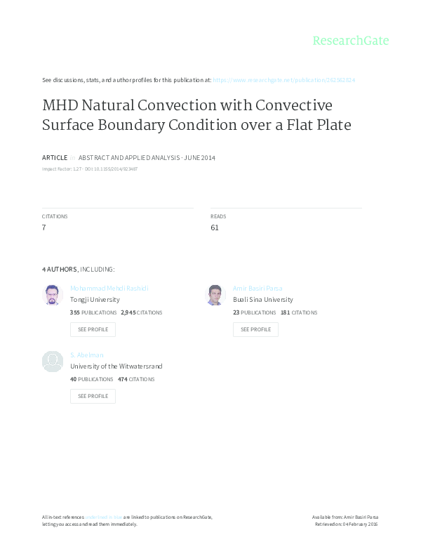 (PDF) MHD Natural Convection with Convective Surface Boundary Condition over a Flat Plate