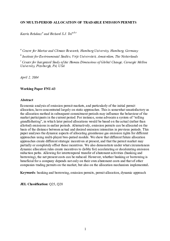 (PDF) On Multi-period Allocation of Tradable Emission Permits