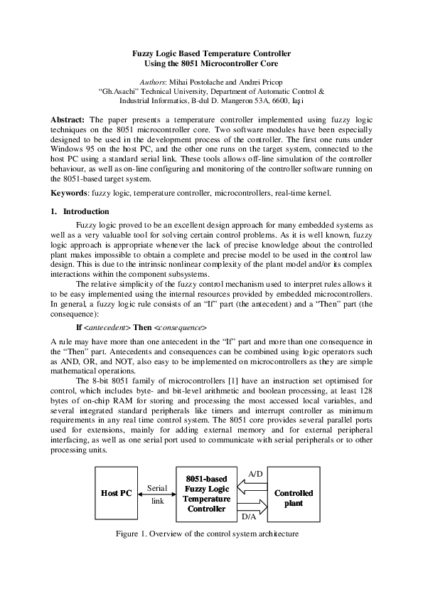 Pdf Fuzzy Logic Based Temperature Controller Using The 8051 Microcontroller Core