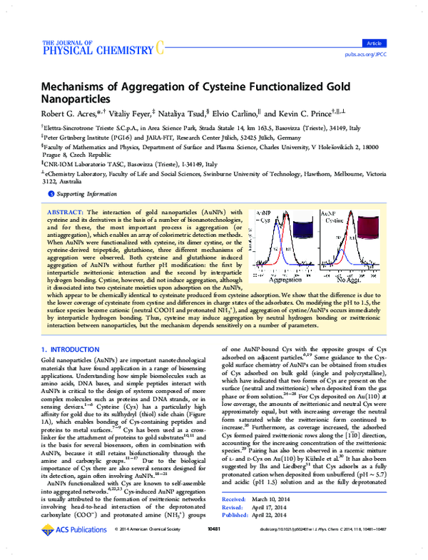 (PDF) Mechanisms of Aggregation of Cysteine Functionalized Gold ...