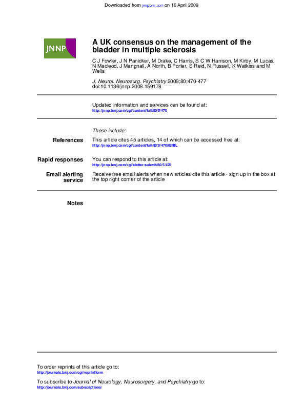 (PDF) A UK consensus on the management of the bladder in multiple sclerosis