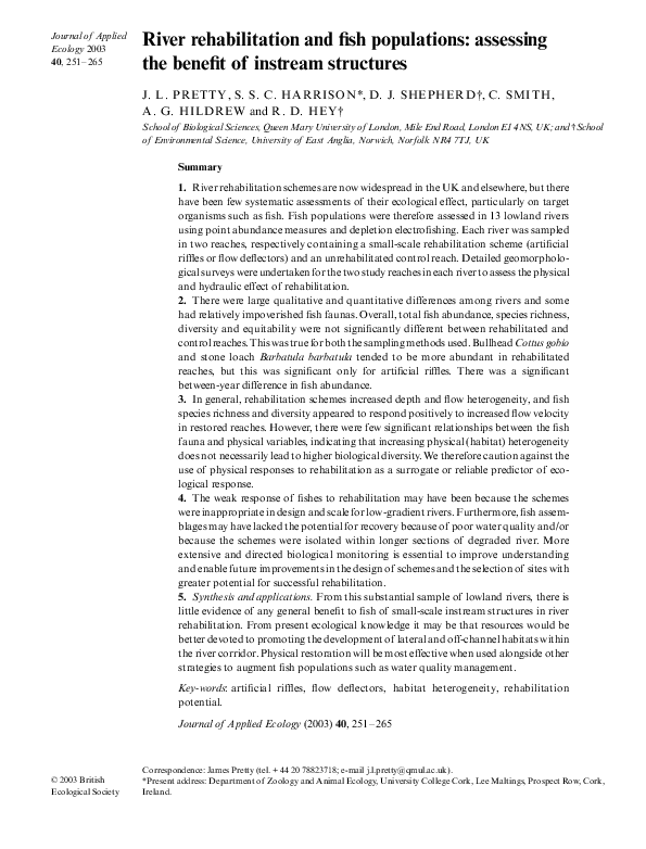 (PDF) River rehabilitation and fish populations: assessing the benefit ...