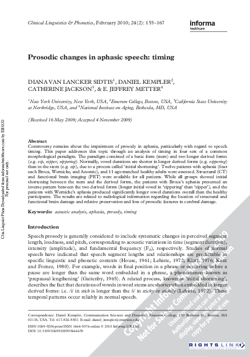 (PDF) Prosodic changes in aphasic speech: timing