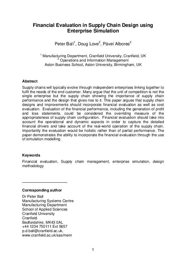 (PDF) Financial Evaluation in Supply Chain Design using Enterprise ...
