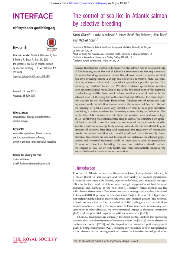 (PDF) The control of sea lice in Atlantic salmon by selective breeding