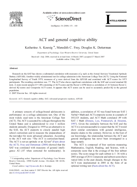 (PDF) ACT and general cognitive ability