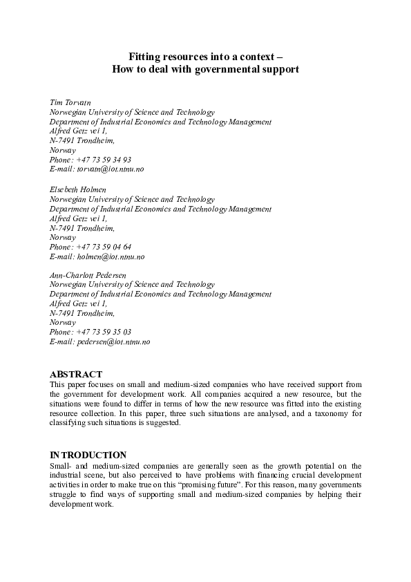 (PDF) Fitting resources into a context - How to deal with governmental ...