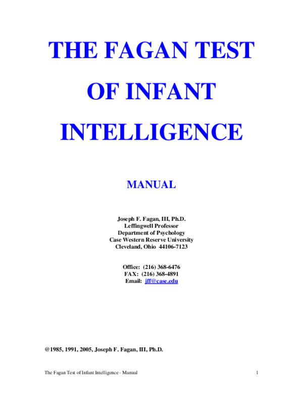 (PDF) The Fagan test of infant intelligence: A technical summary