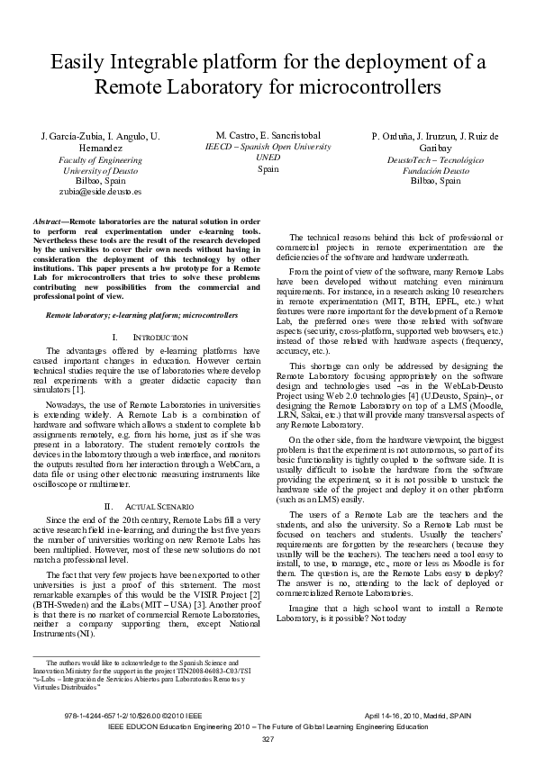 (PDF) Easily Integrable Platform for the Deployment of a Remote Laboratory for Microcontrollers