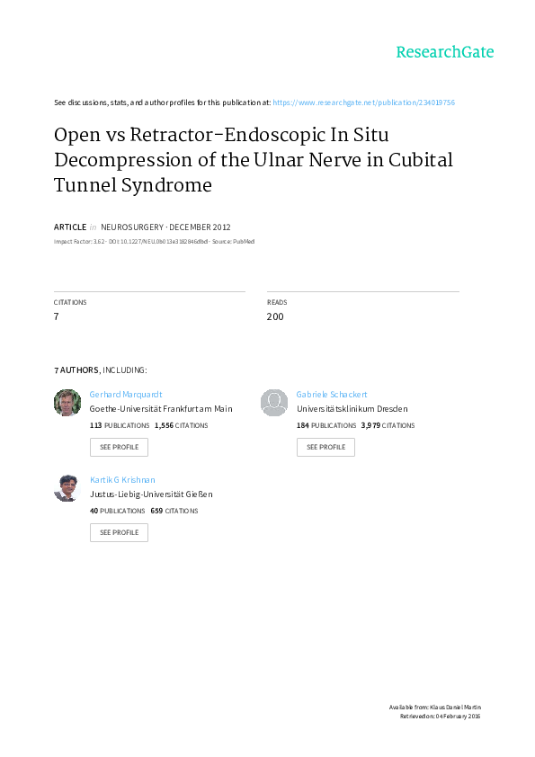 (PDF) Open vs Retractor-Endoscopic In Situ Decompression of the Ulnar ...