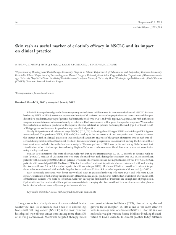 (PDF) Skin rash as useful marker of erlotinib efficacy in NSCLC and its ...