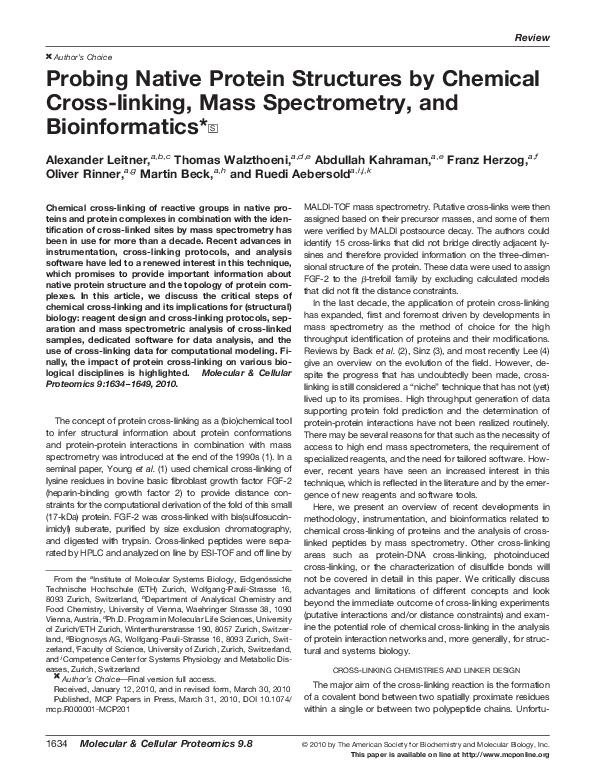 (PDF) Probing Native Protein Structures by Chemical Cross-linking, Mass ...
