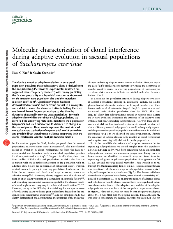 (PDF) Molecular characterization of clonal interference during adaptive ...