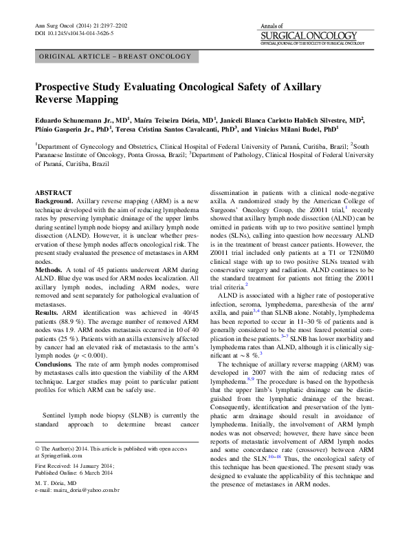 (PDF) Prospective Study Evaluating Oncological Safety of Axillary ...