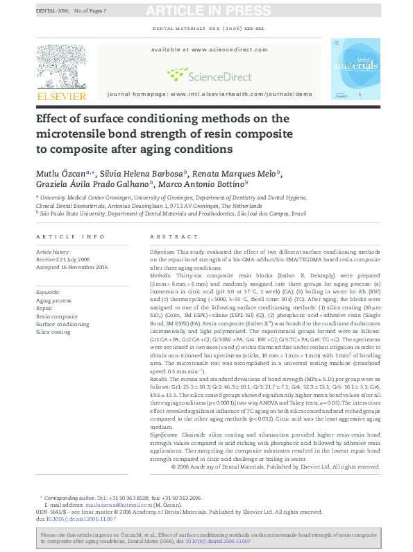 (PDF) Effect of surface conditioning methods on the microtensile bond ...