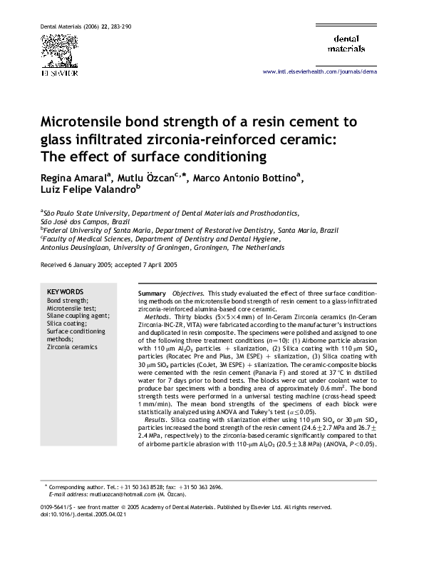Pdf Microtensile Bond Strength Of A Resin Cement To Glass Infiltrated Zirconia Reinforced