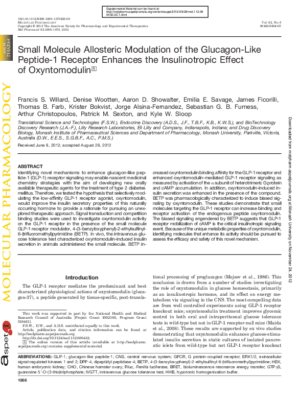 (PDF) Small Molecule Allosteric Modulation of the Glucagon-Like Peptide ...